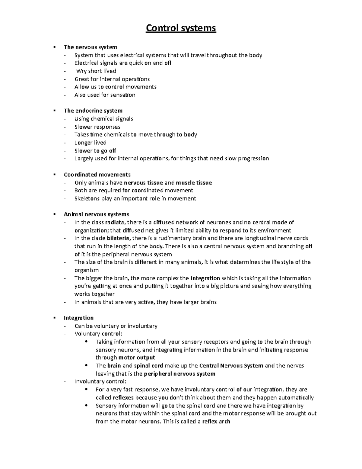 Control systems - There is also a central nervous system and branching ...