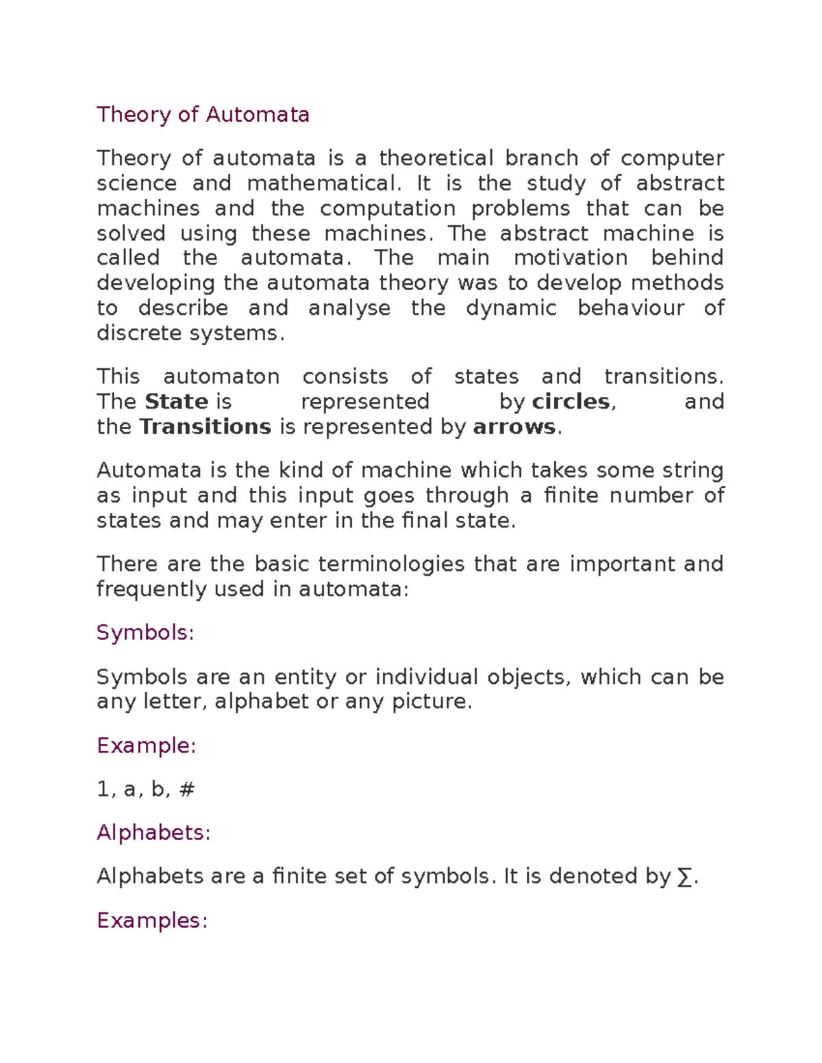 4.Theory of Automata - notes - Theory of Automata Theory of automata is ...