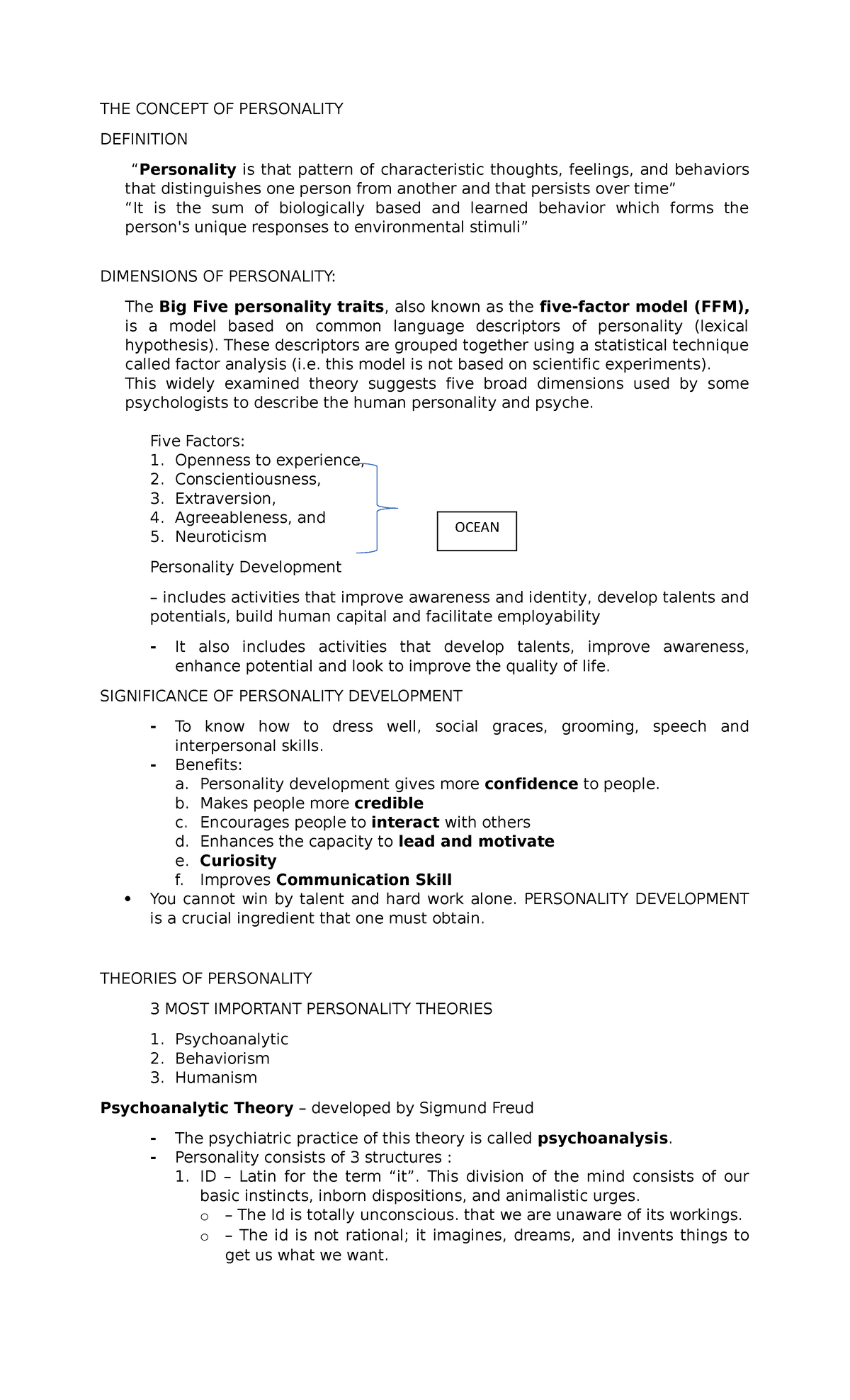 The concept of Personality - THE CONCEPT OF PERSONALITY DEFINITION ...