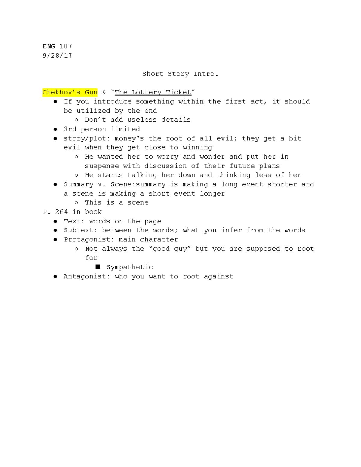 ENG 107 9/28/17 - ENG 107 Short Story Intro. Gun Lottery If you ...