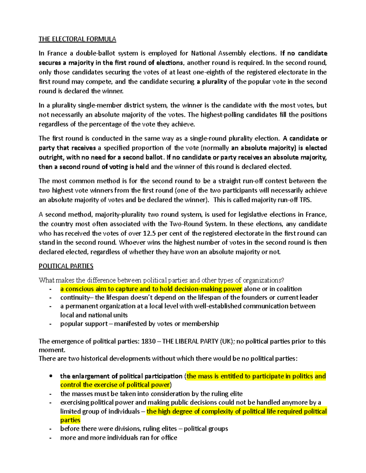 Introduction to Political Science - IRES I - THE ELECTORAL FORMULA In ...