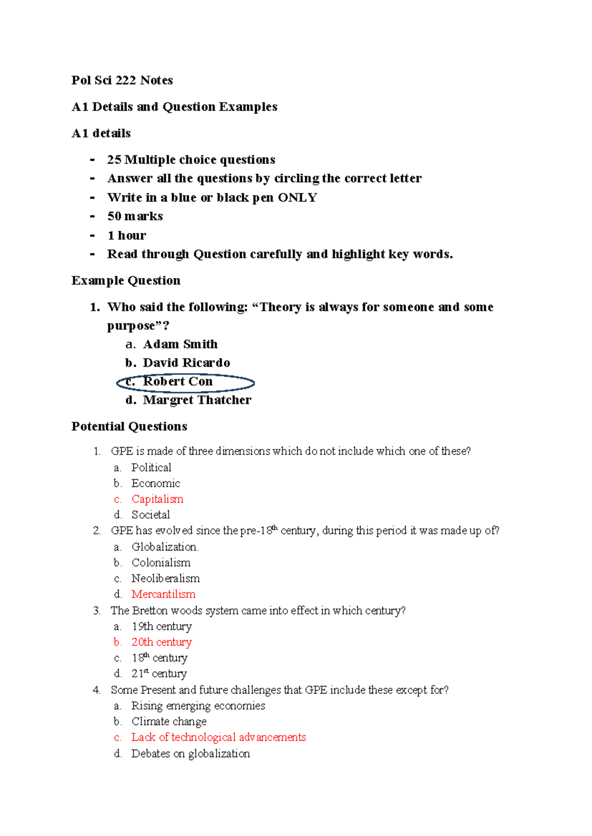 222 A1 layout and example questions - Pol Sci 222 Notes A1 Details and ...