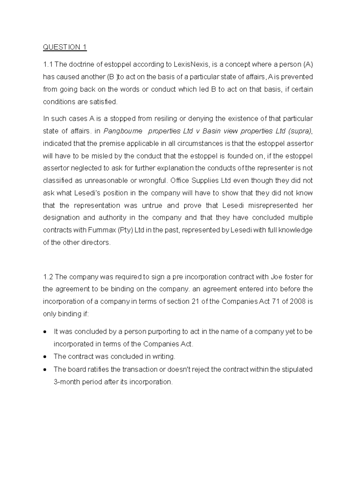 MRL 2601 Assignment 2 - QUESTION 1 1 The doctrine of estoppel according to LexisNexis, is a ...