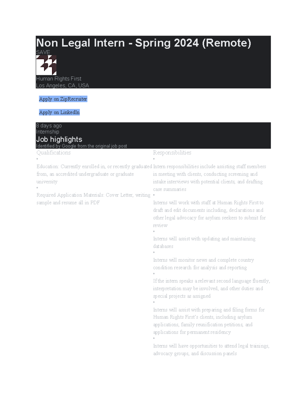 Non Legal Intern - read this - Non Legal Intern - Spring 2024 (Remote ...