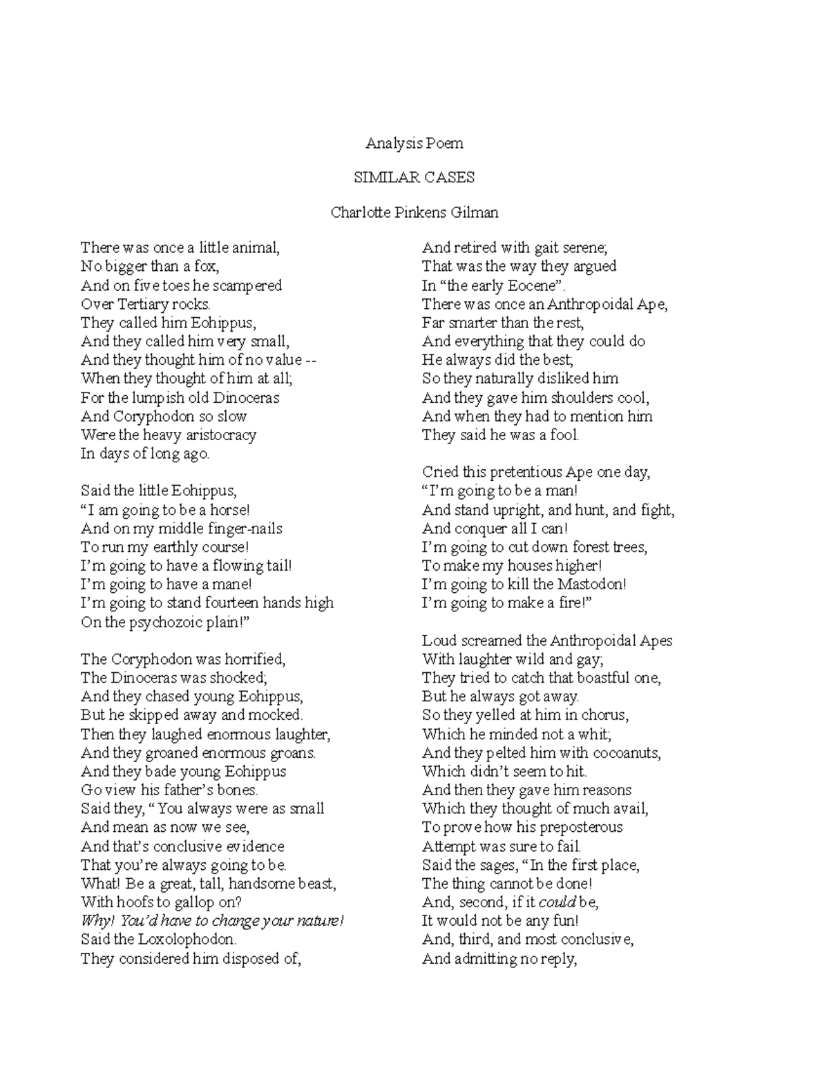 Similar Cases Analysis - Analysis Poem SIMILAR CASES Charlotte Pinkens ...