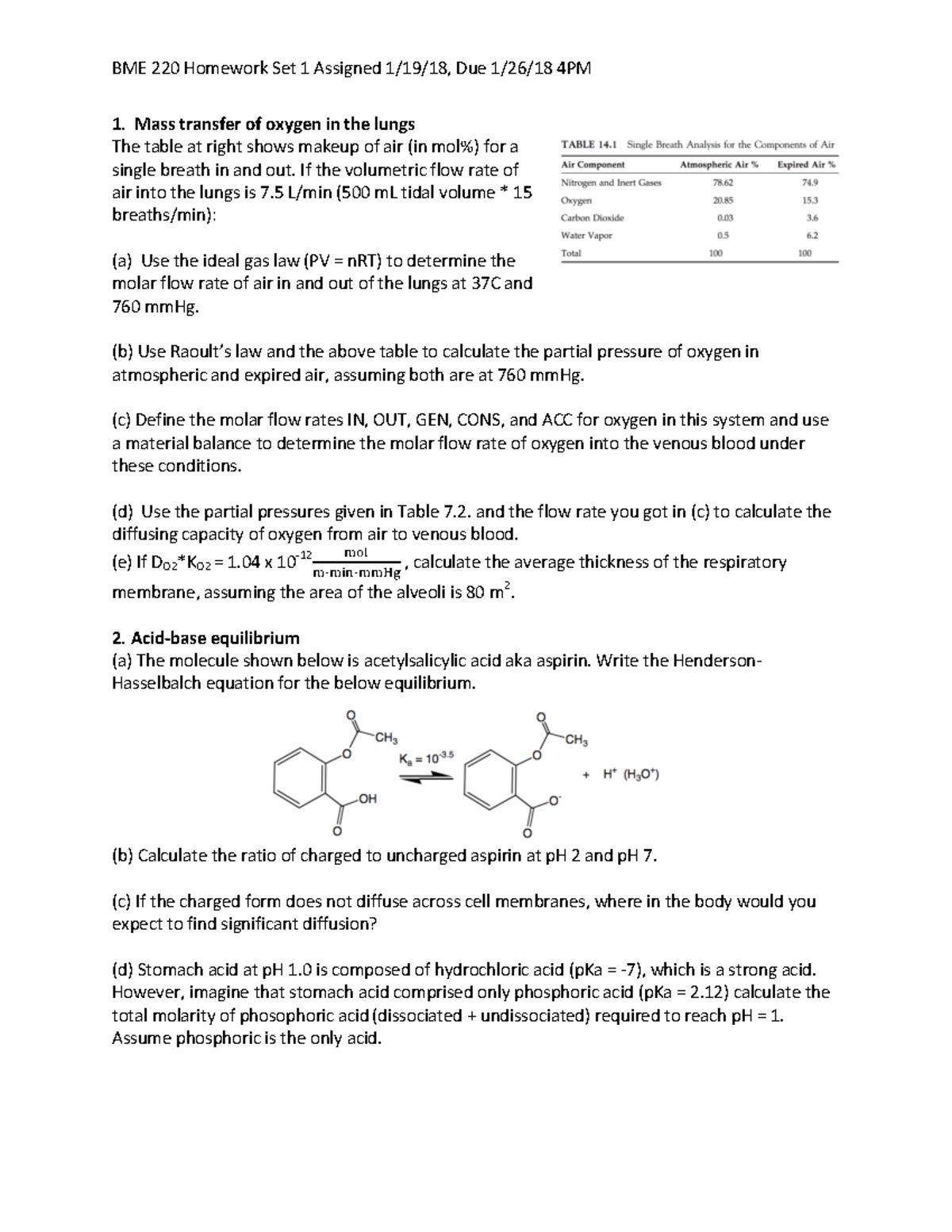 220 HW 1 - homework helpful for studies - BME 220 Homework Set 1 ...