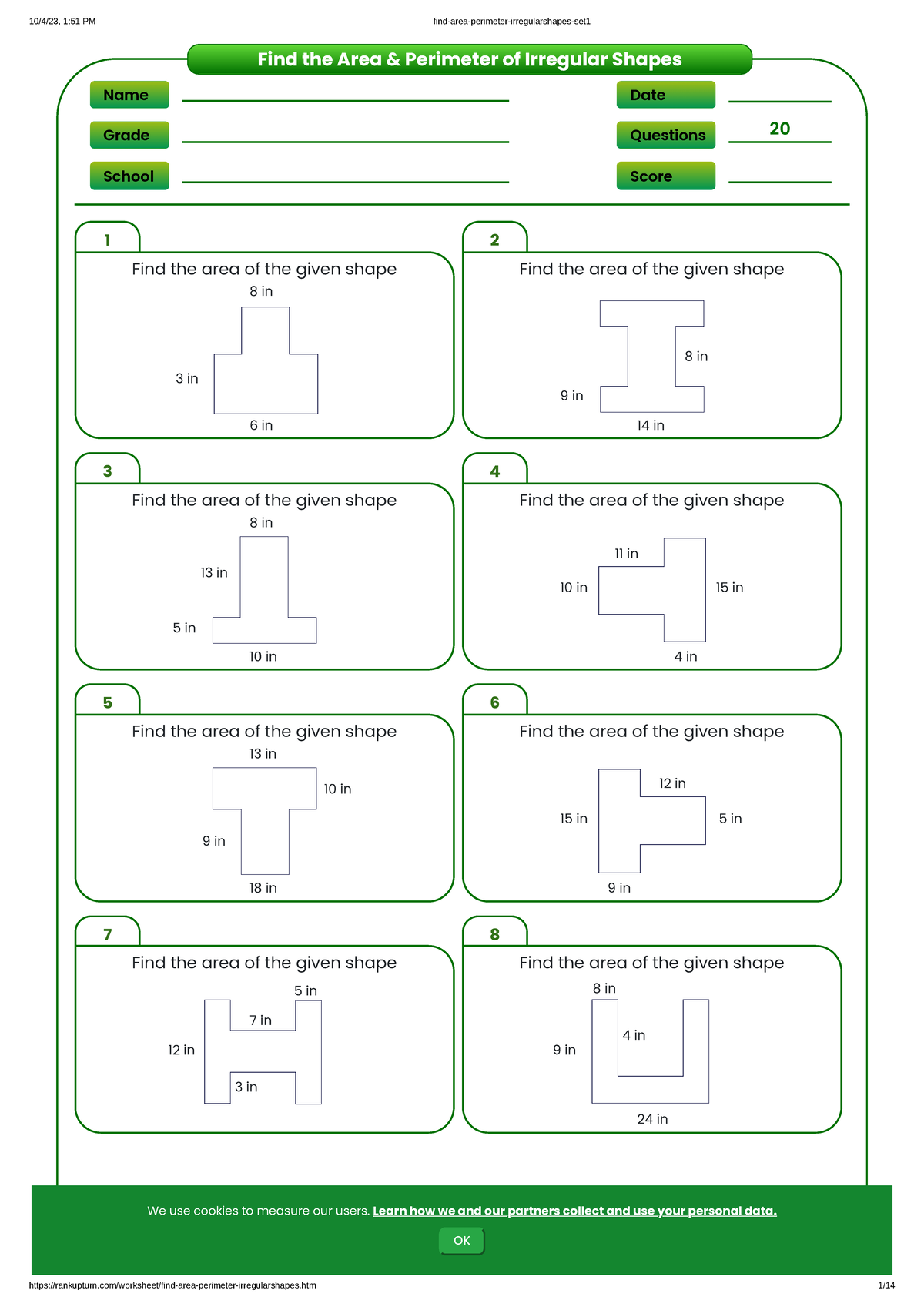 Find area perimeter irregularshapes set1 - Find the Area & Perimeter of ...
