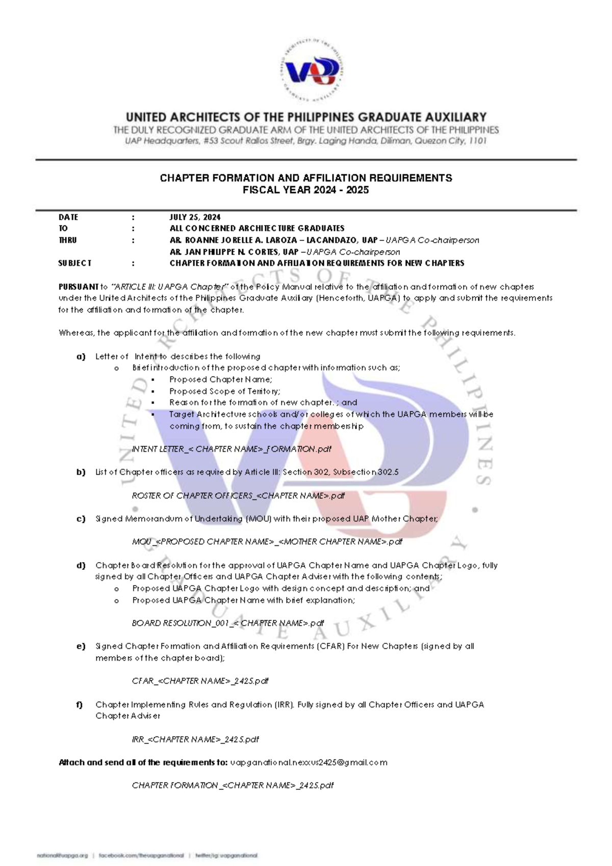 Chapter Formation AND Affiliation Policy Guidelines - FISCAL YEAR 2024 - 2025 DATE : JULY 25 ...