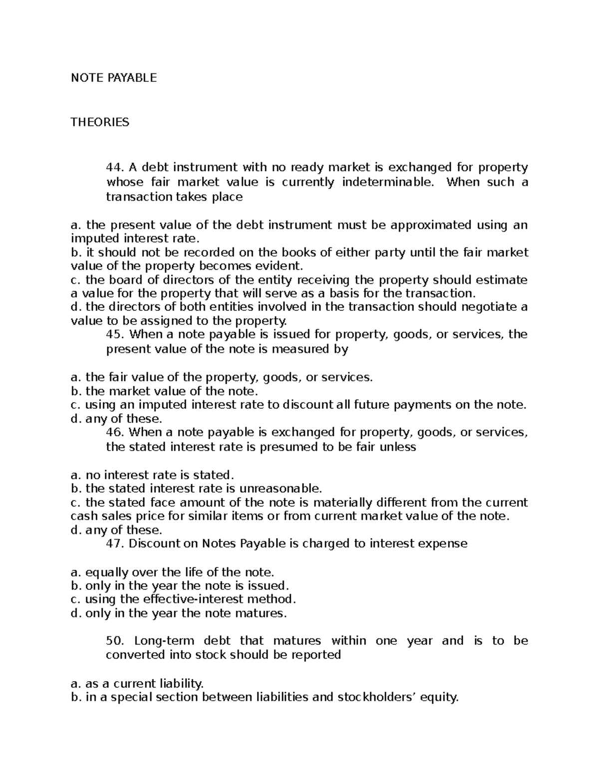 Toaz - Notes Payable Practice Exercises - NOTE PAYABLE THEORIES A debt ...