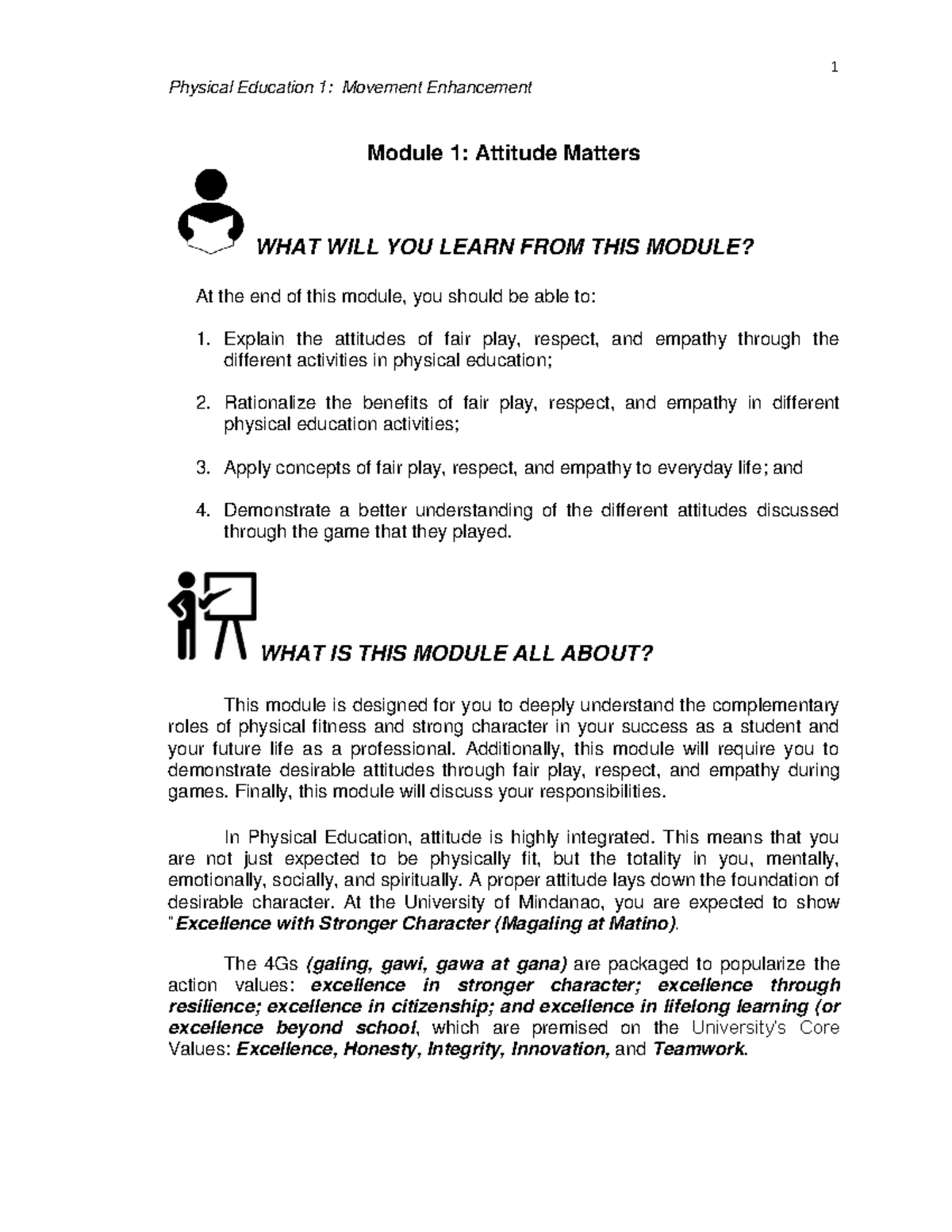 GPE1 Module 1 - welcome. - Physical Education 1: Movement Enhancement Module 1: Attitude Matters ...