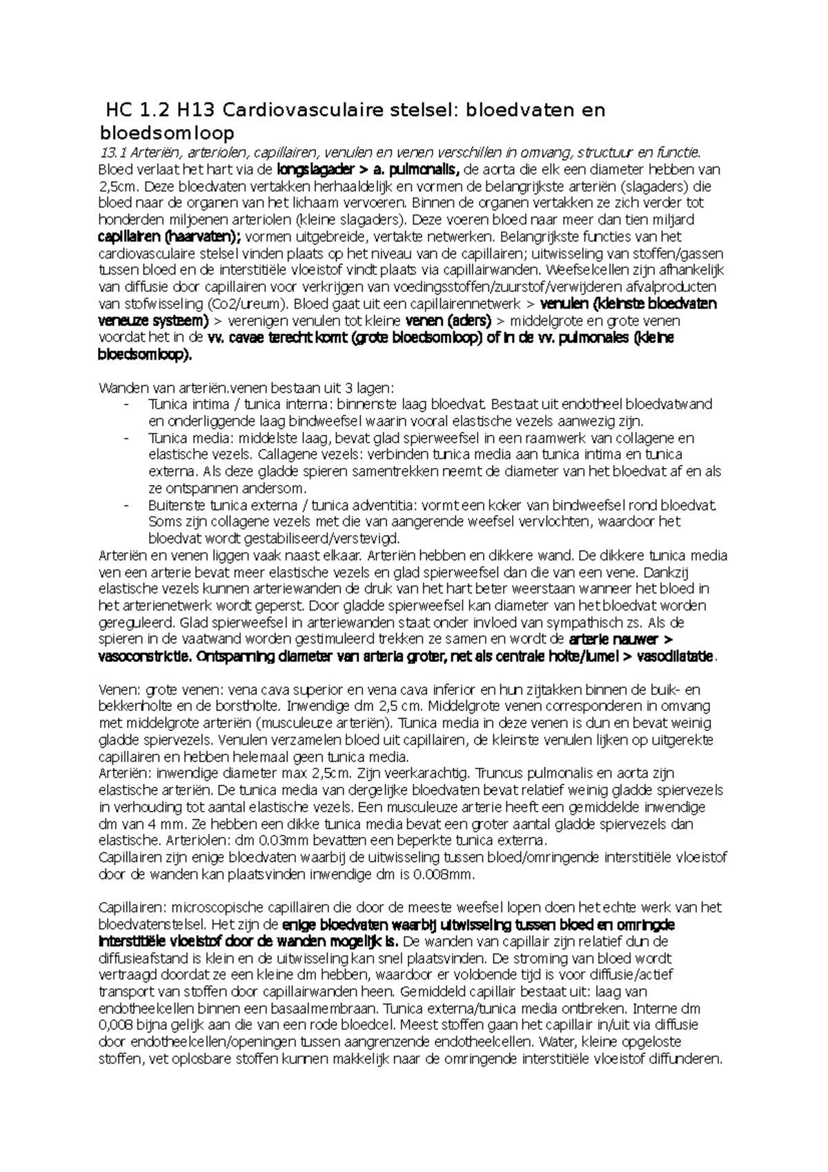 H13 Cardiovasculaire stelsel bloedvaten en bloedsomloop - Bloed verlaat ...