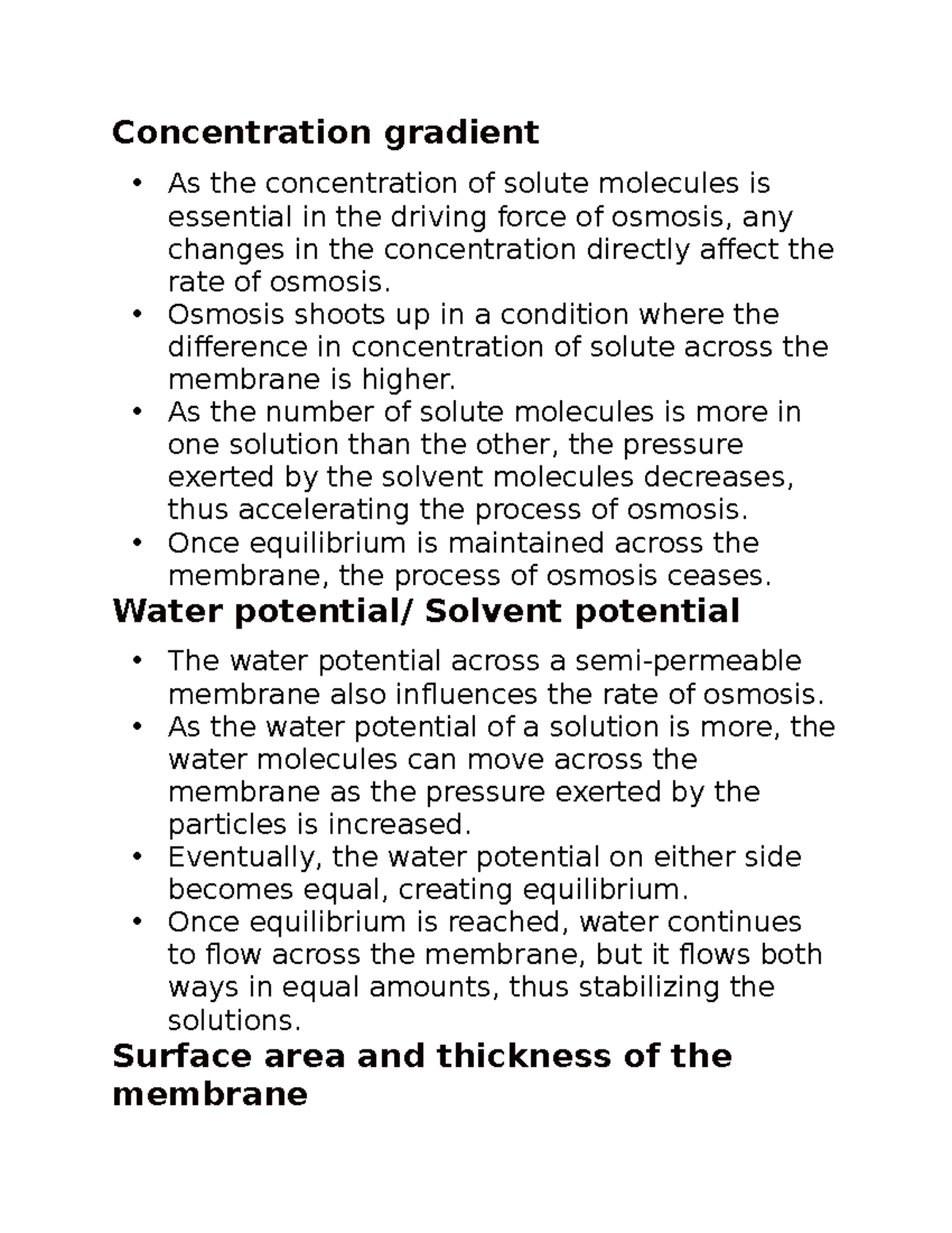 Bio 30 - notes - Concentration gradient As the concentration of solute ...