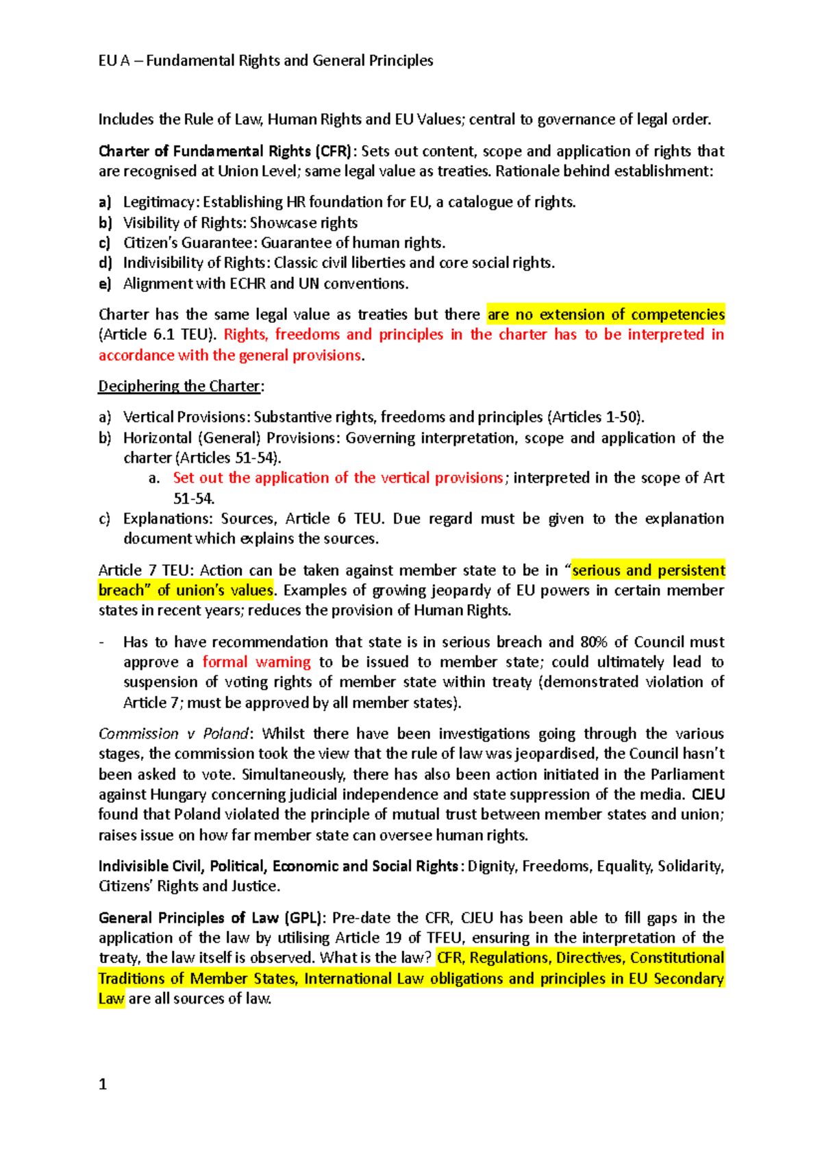 EU A - Fundamental Rights & Principles - Includes the Rule of Law ...