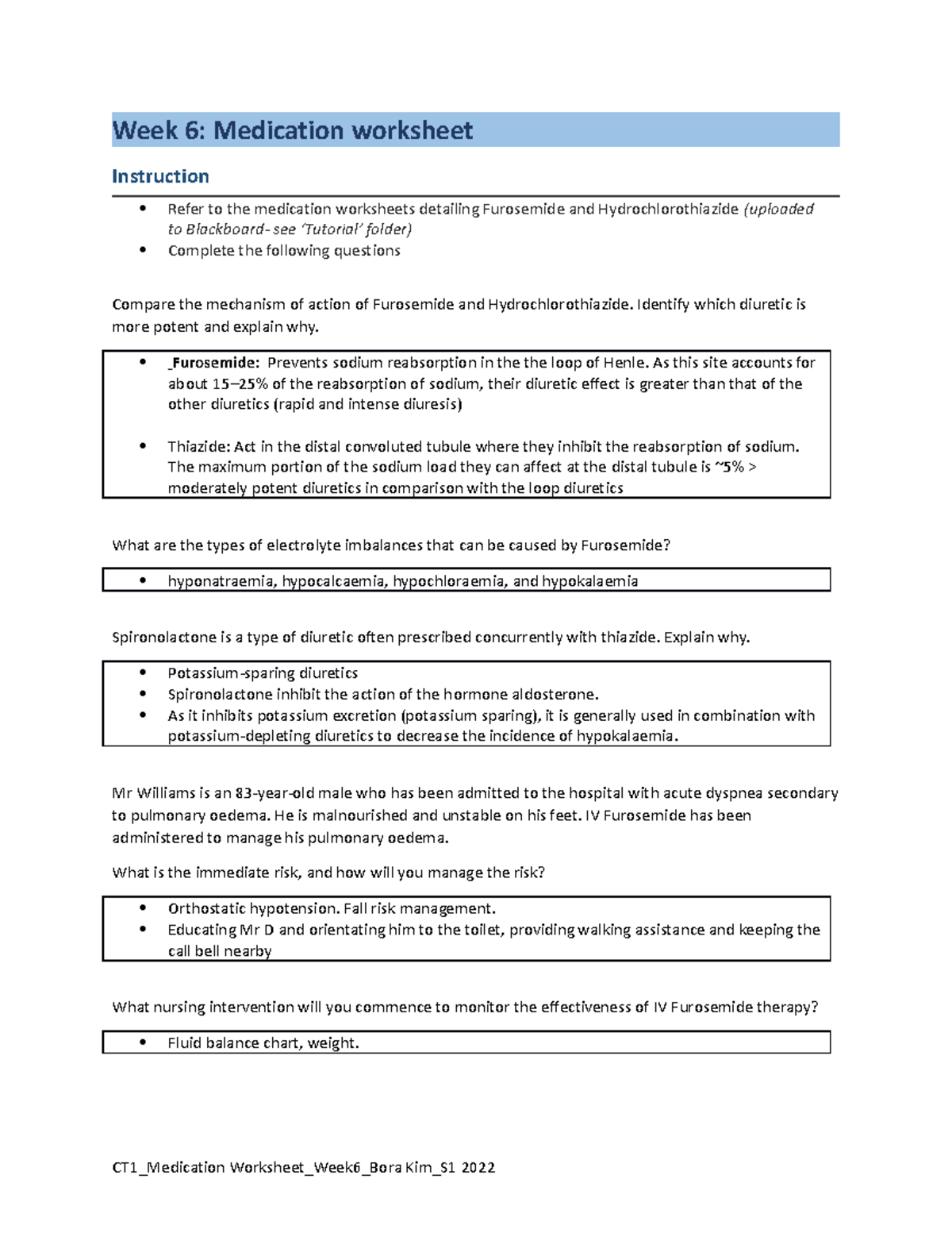 Week 6. Medication Worksheet Renal S1 2022 STD3(1) - Week 6: Medication ...