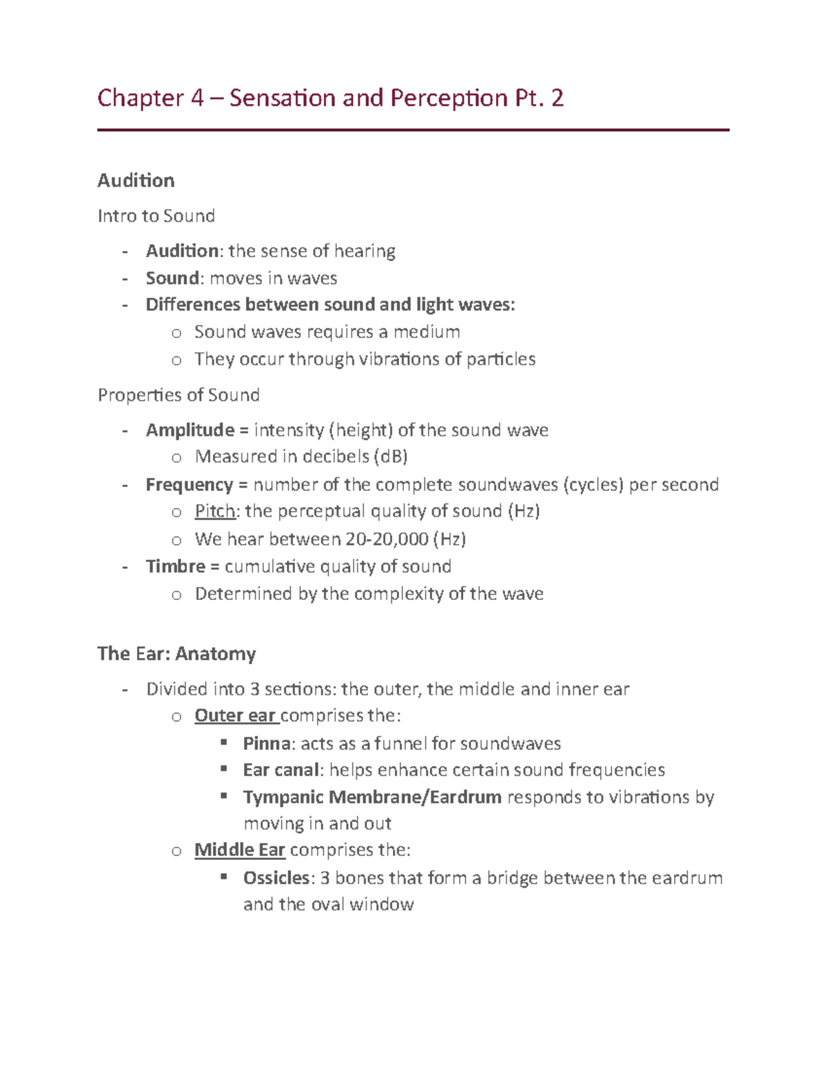 Chapter 4 - Sensation and Perception Pt. 2 - Chapter 4 – Sensation and ...