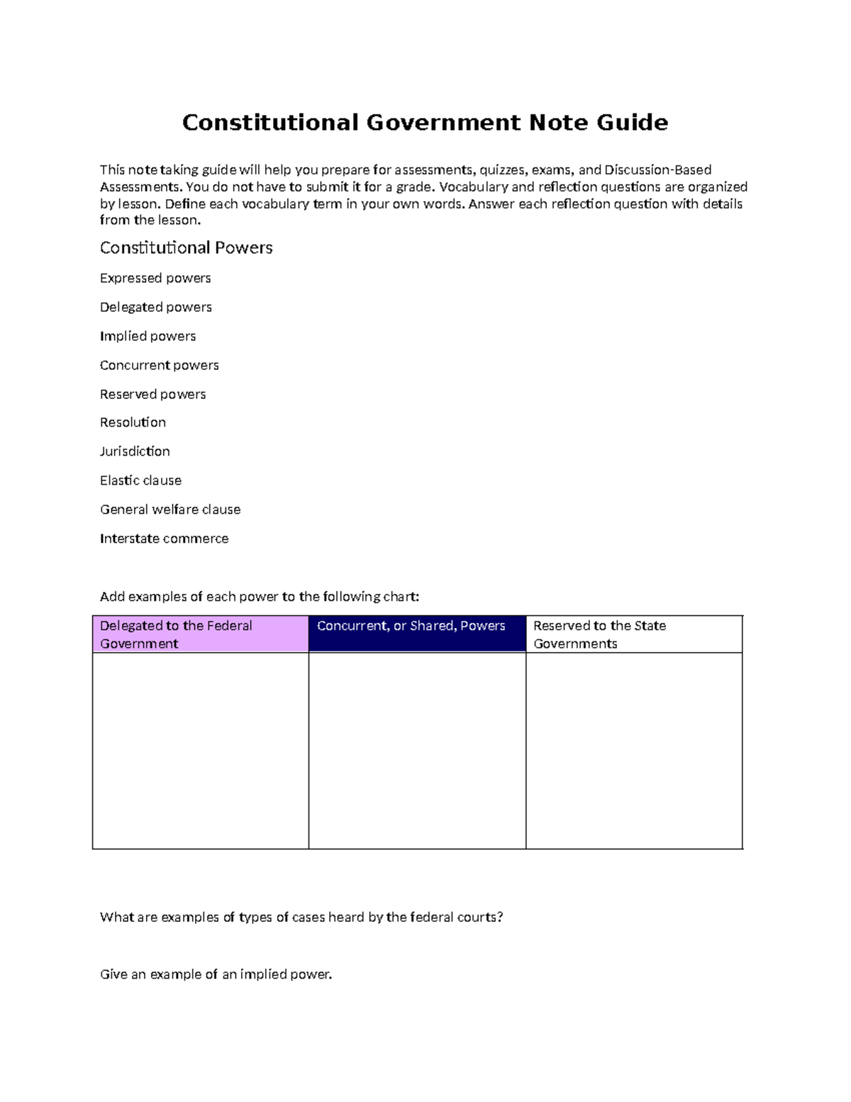 Constitutional government note guide - Constitutional Government Note ...