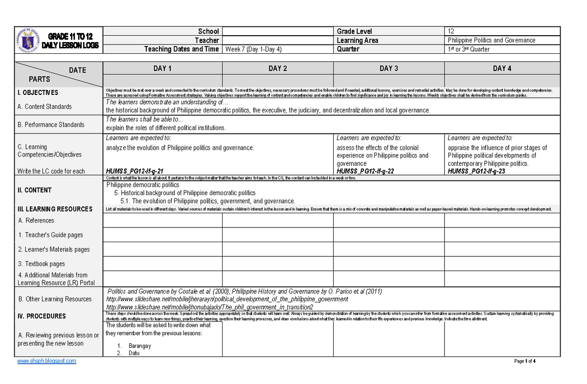 PPG Week g - Philippine Democratic Politics - School Grade Level 12 ...