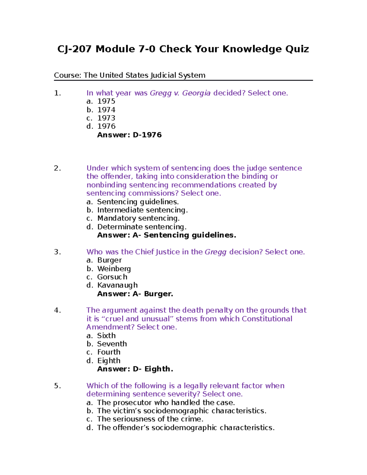 CJ 207 7-0 CYK Quiz - Check Your Knowledge Quiz for Module 7 - CJ-207 Module 7-0 Check Your ...