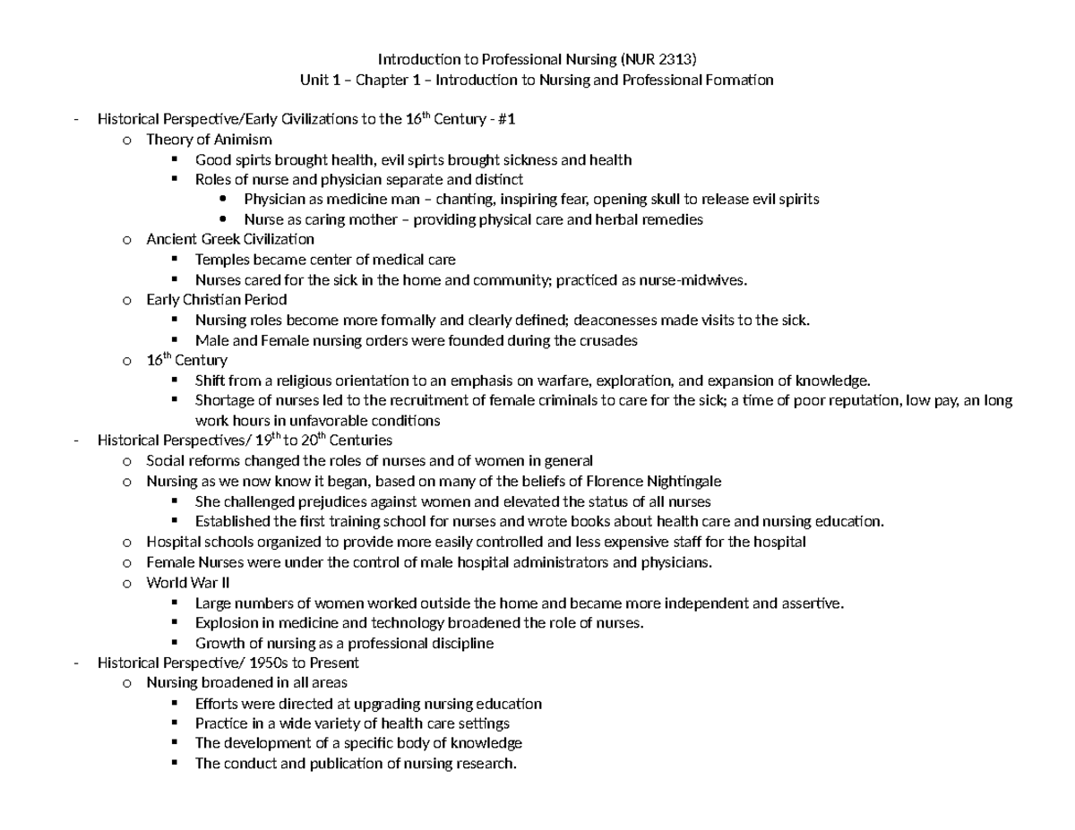 U1 C1 Notes - Summary Lippincott Coursepoint for Taylor's Fundamentals ...