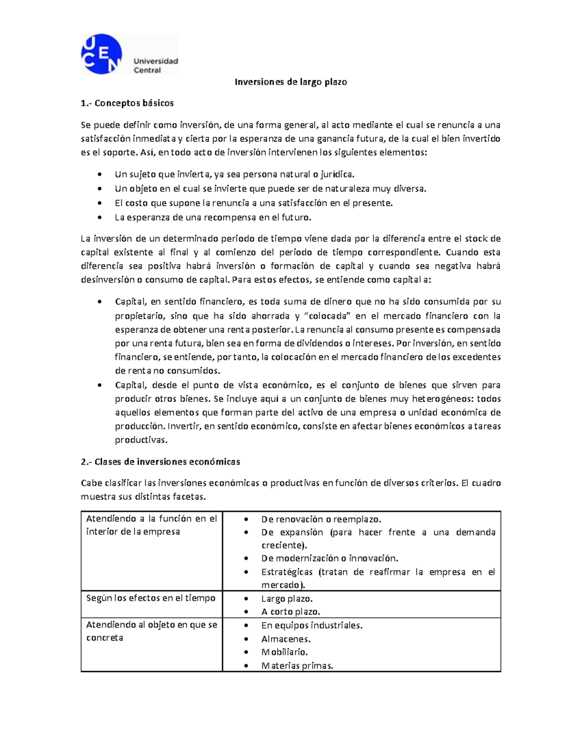 Inversiones de largo plazo - Conceptos b·sicos Se puede definir como inversiÛn, de una forma ...