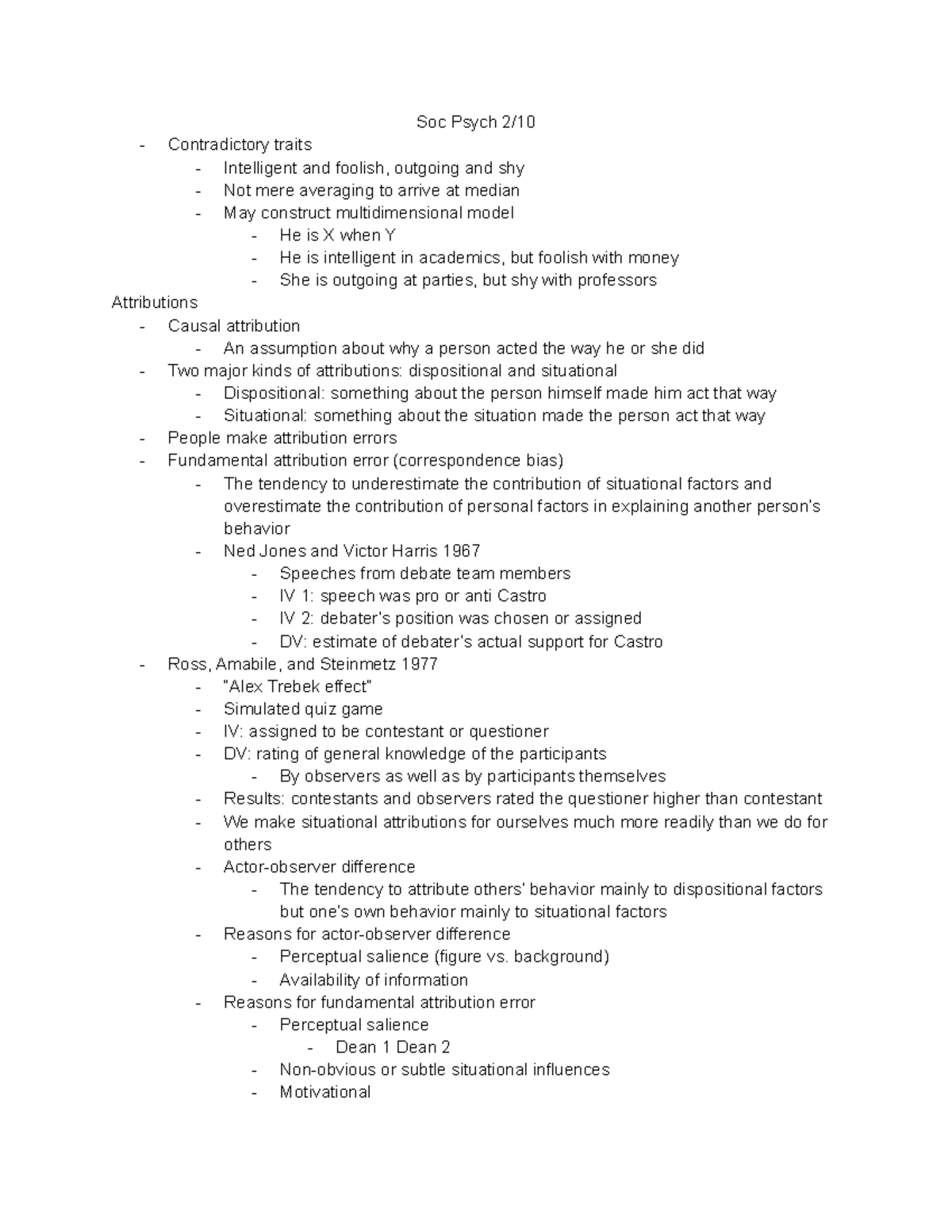 Social Psych 2/10 - Soc Psych 2/ Contradictory traits Intelligent and ...