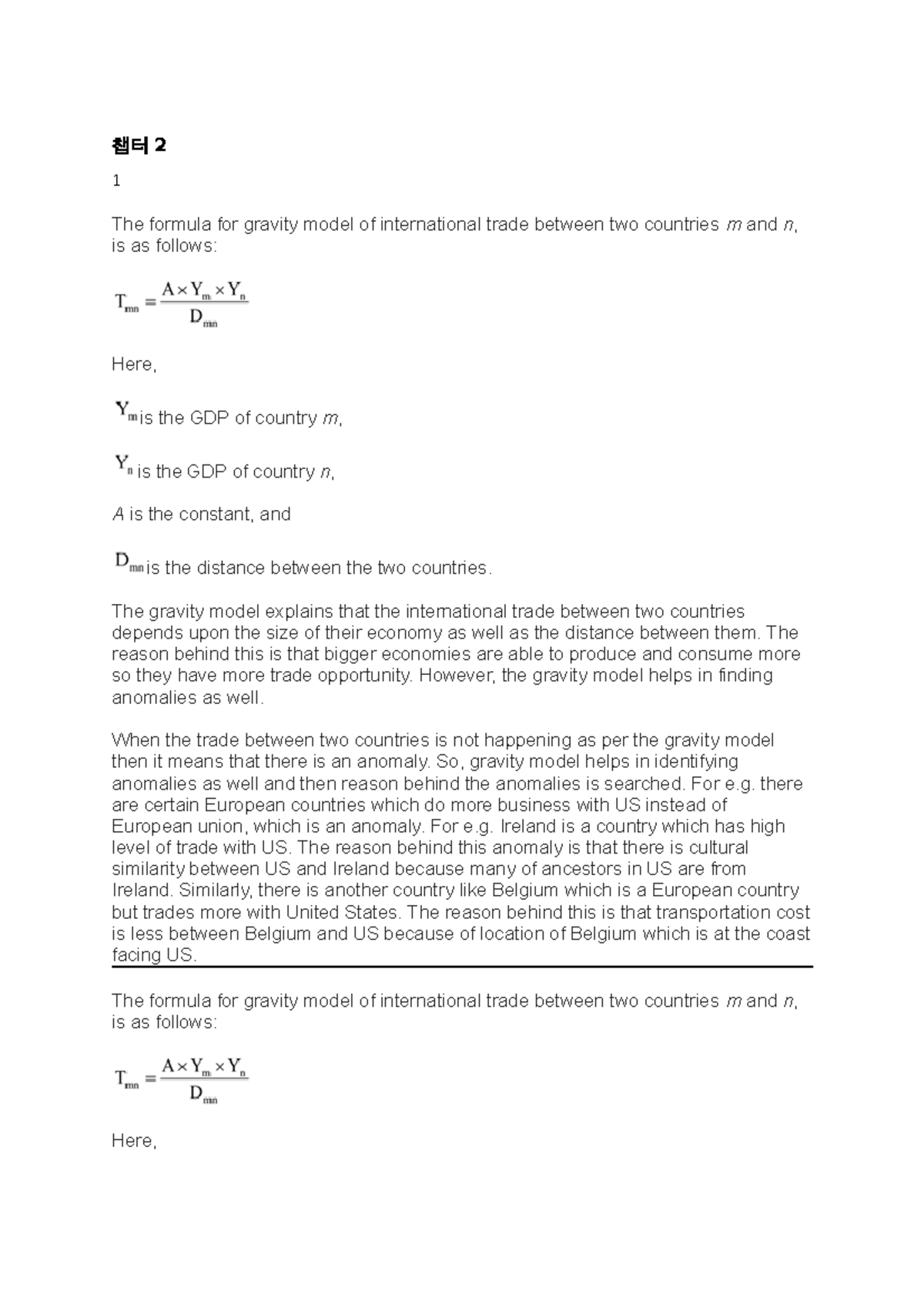 International economic solutions - 챕터 2 1 The formula for gravity model ...