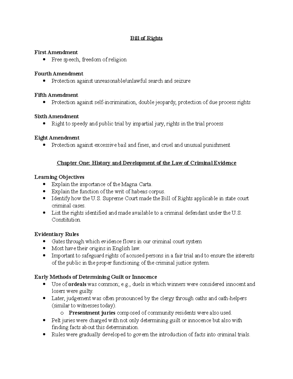 Week One Notes - Chapters One and Two - Bill of Rights First Amendment ...