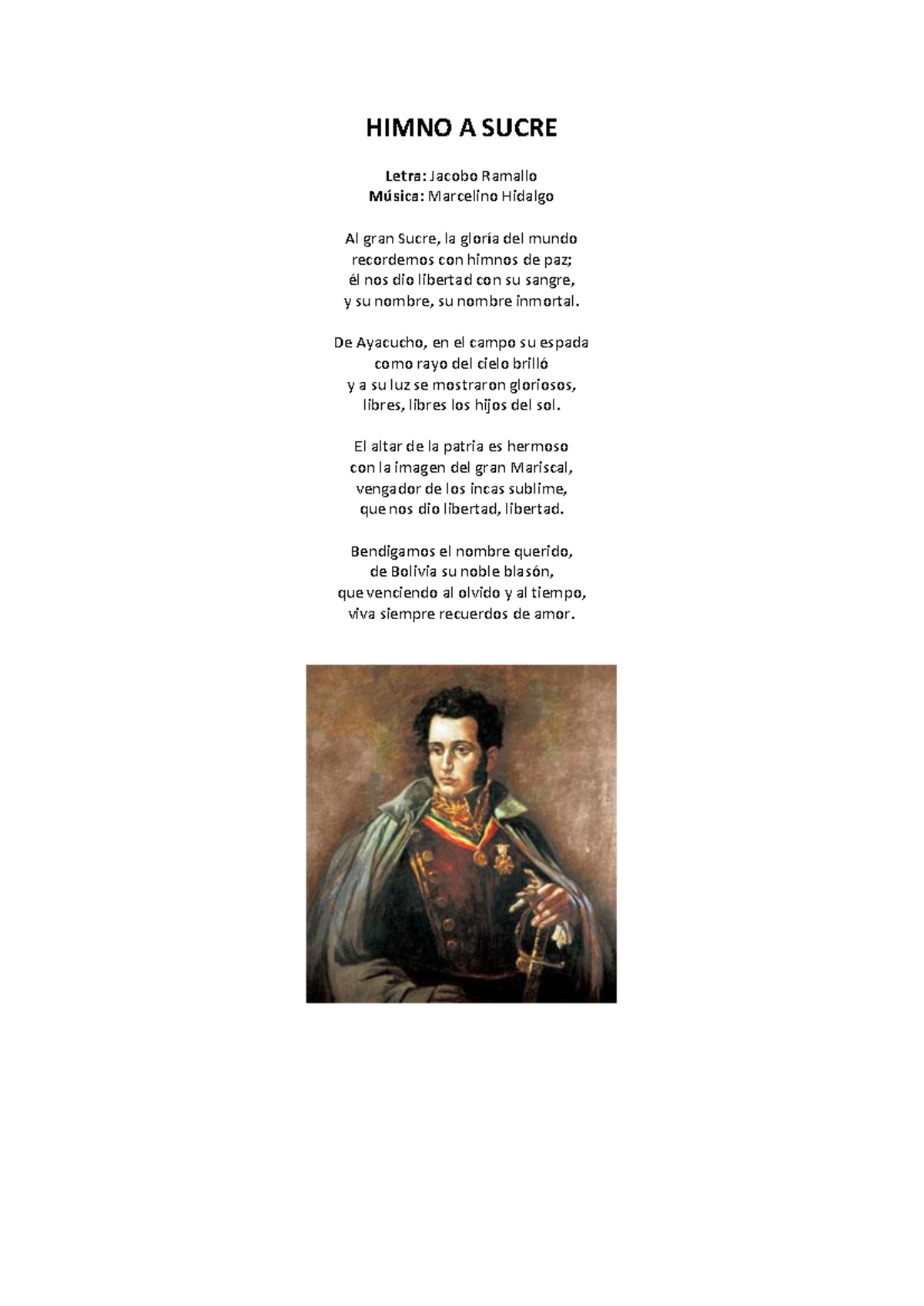 Himnos de bolivia - HIMNO A SUCRE Letra: Jacobo Ramallo Música ...