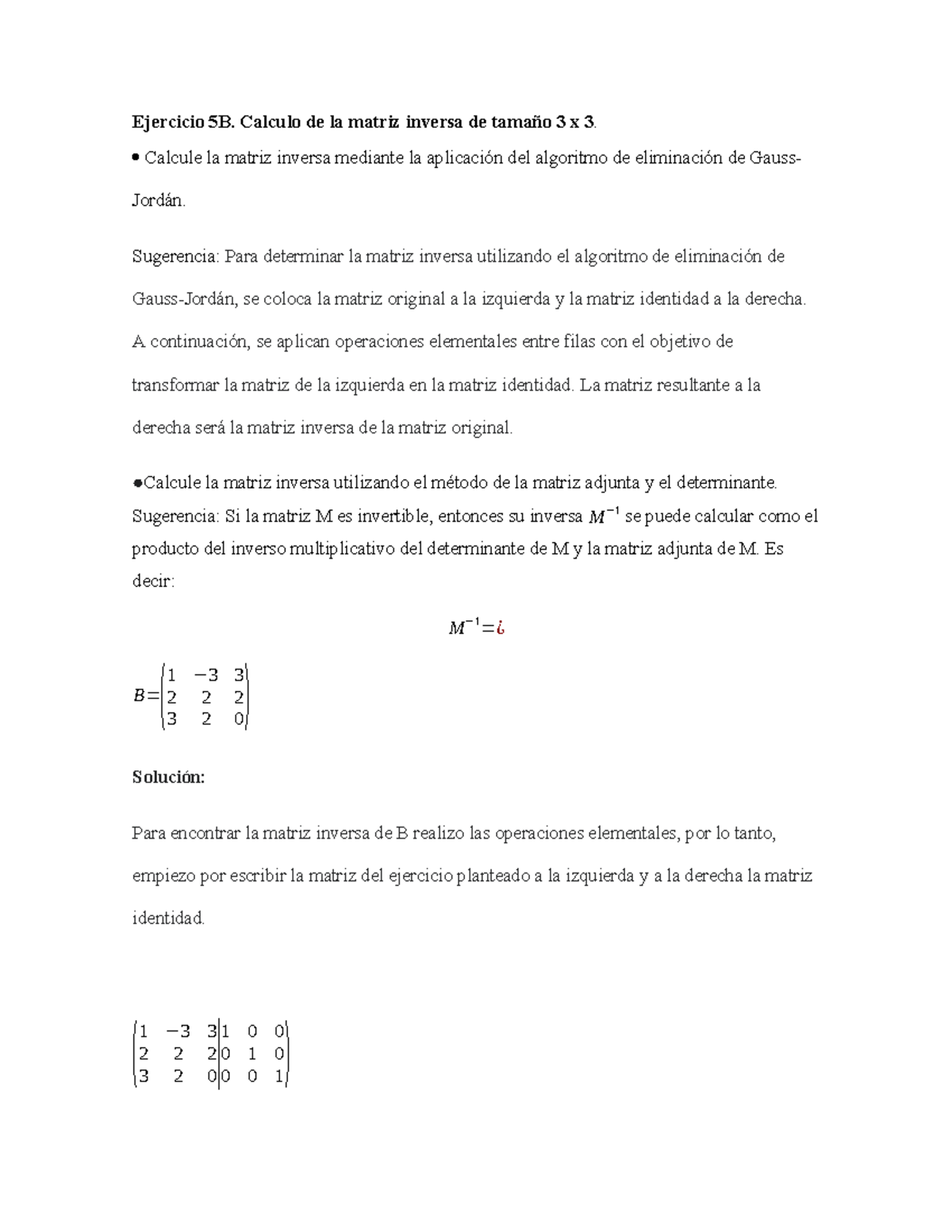Ejercicio 5B 68 - Ejercicio 5B. Calculo de la matriz inversa de tamaño ...
