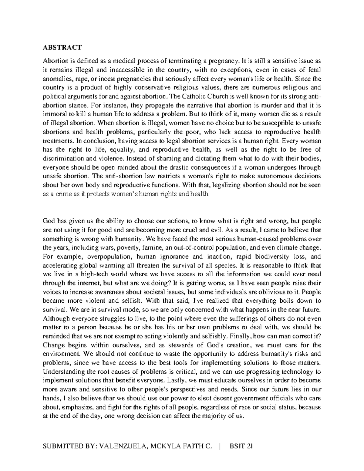 ETH Abstract - Abortion Position Paper - SUBMITTED BY: VALENZUELA ...