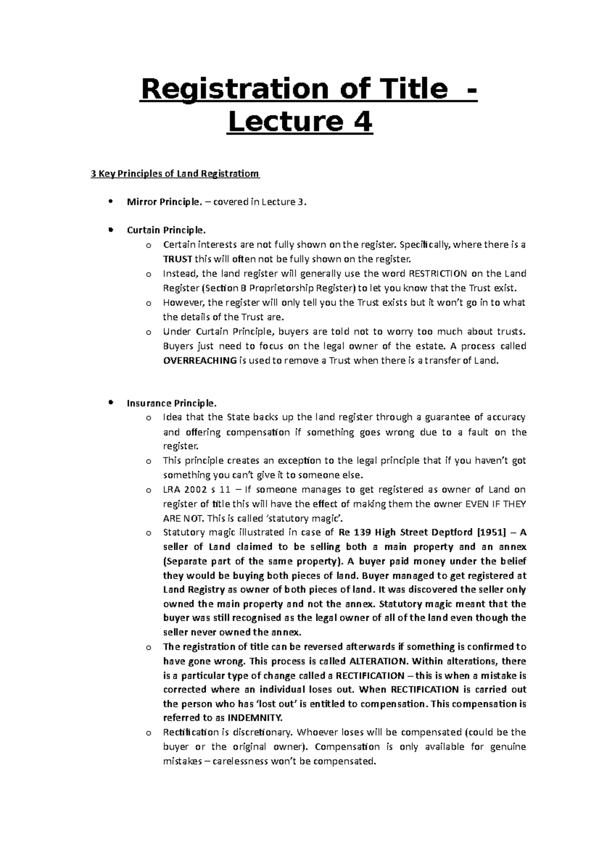 2 - registration of title lecture 4 notes - Registration of Title ...