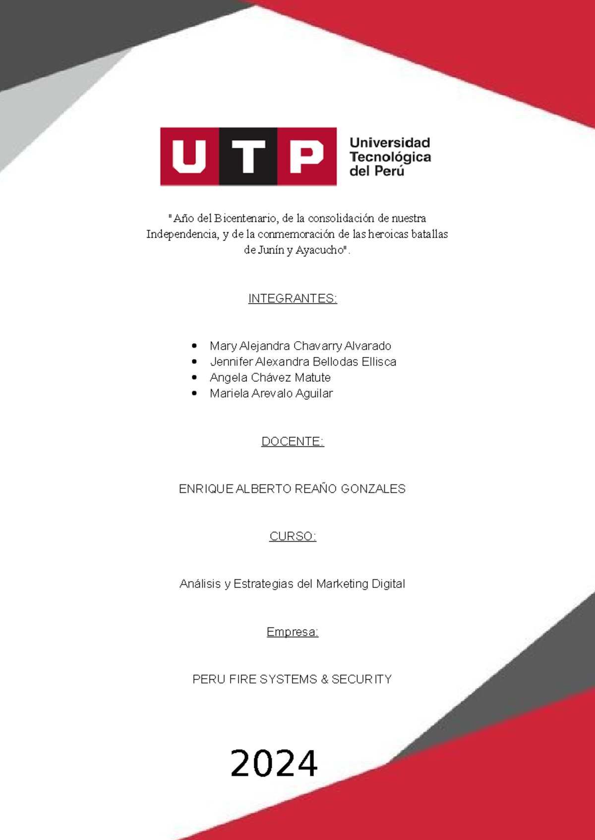 Tarea Académica 2-PERU FIRE Sysems - INTEGRANTES: Mary Alejandra ...