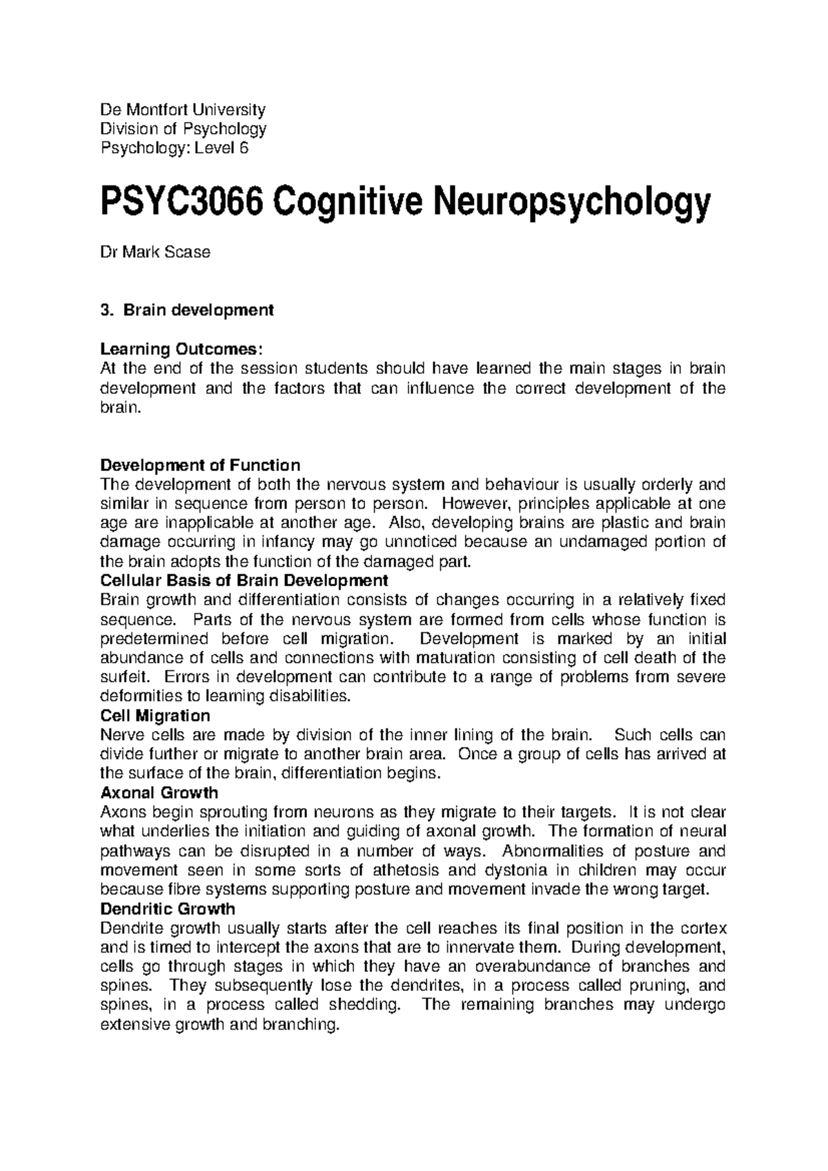 Brain Development Script - De Montfort University Division of ...