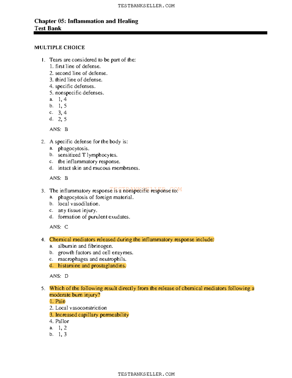 9780323414425-TEST-BANK\ 05 - TESTBANKSELLER Chapter 05: Inflammation ...