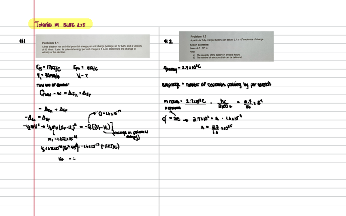 Tutorial #1 - Tutorial #1 ELEC 275 I # 2 Ep, = 17kT/C Epc = bUTIC 9 ...