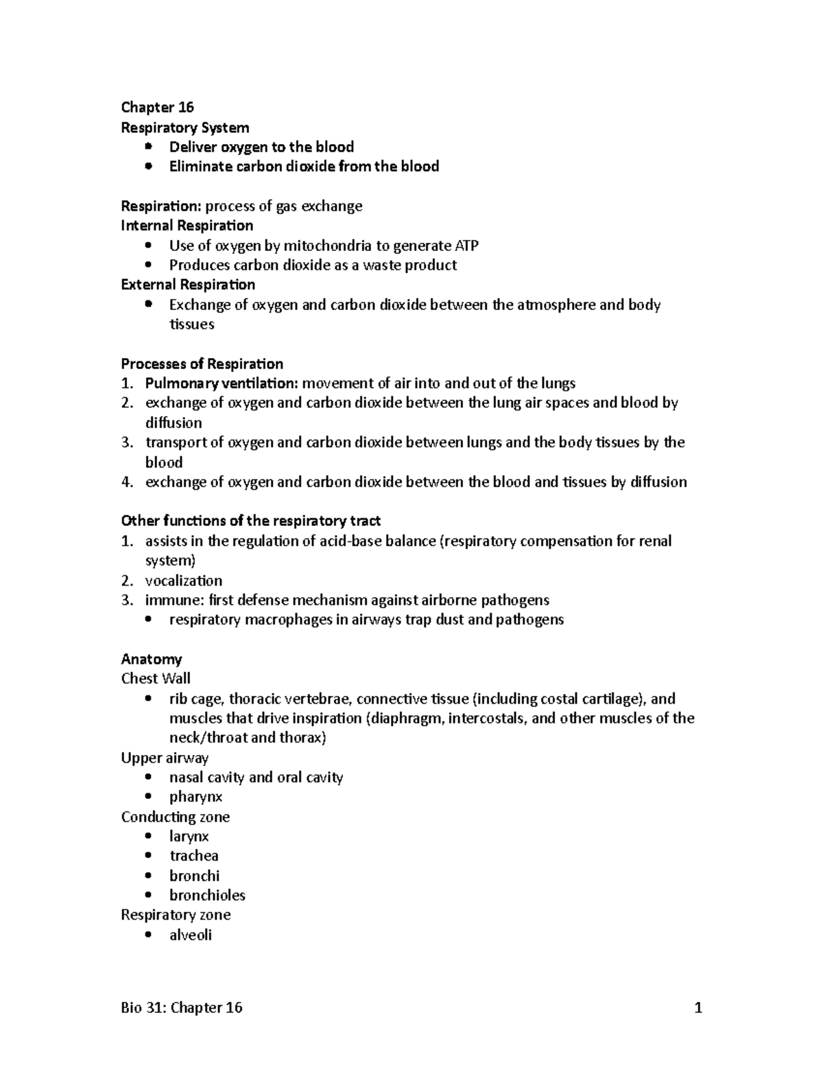 Respiratory system - Chapter 16 Respiratory System Deliver oxygen to the blood Eliminate carbon ...