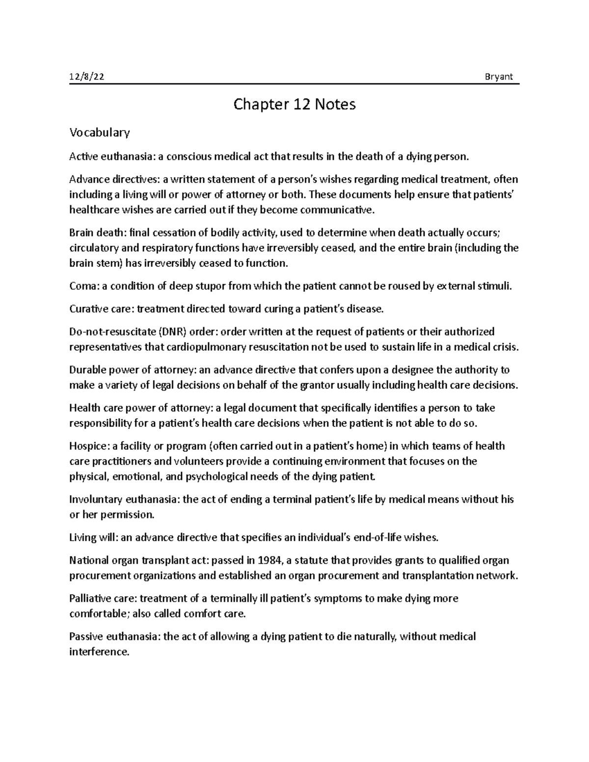 Chapter 12 Notes - Bryant - 12/8/22 Bryant Chapter 12 Notes Vocabulary ...