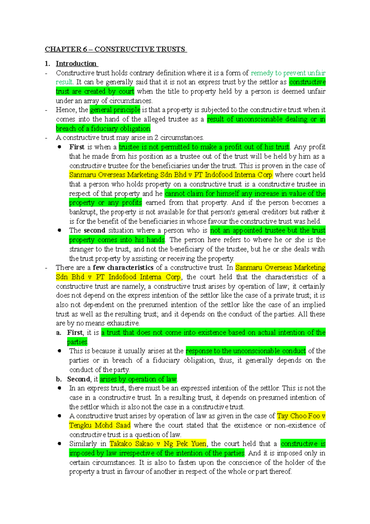 Equity 1 - Chapter 6 - CHAPTER 6 – CONSTRUCTIVE TRUSTS Introduction Constructive trust holds ...