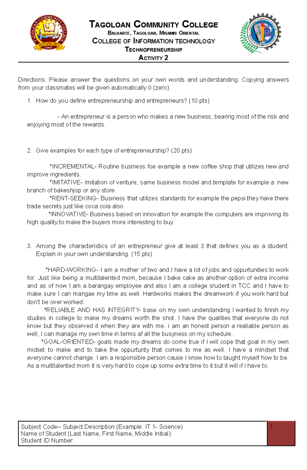 Eniola ACT2 Techno - MODULE - TAGOLOAN COMMUNITY COLLEGE BALUARTE ...