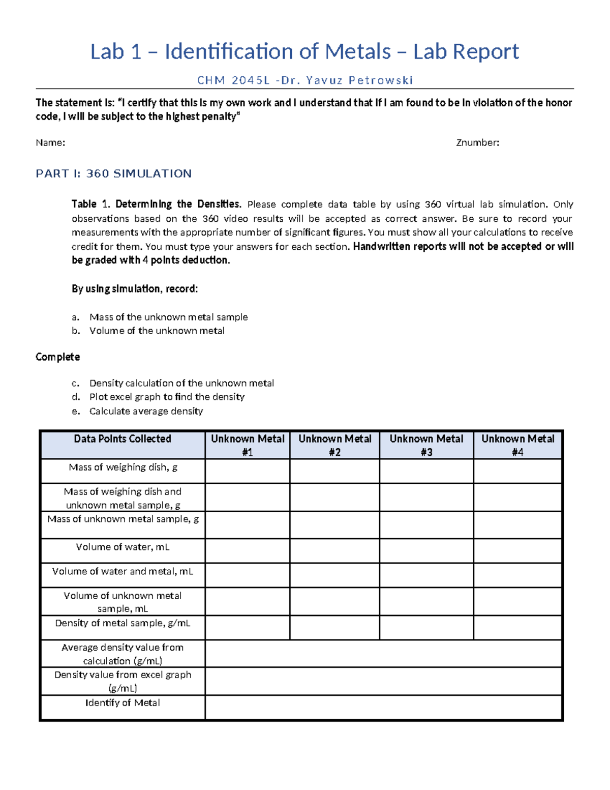 Lab1-Density-Lab Report-Online-1 QAC - Lab 1 – Identification of Metals ...