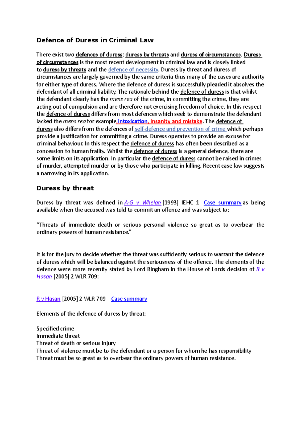 Defence of Duress in Criminal Law - Duress of circumstances is the most ...