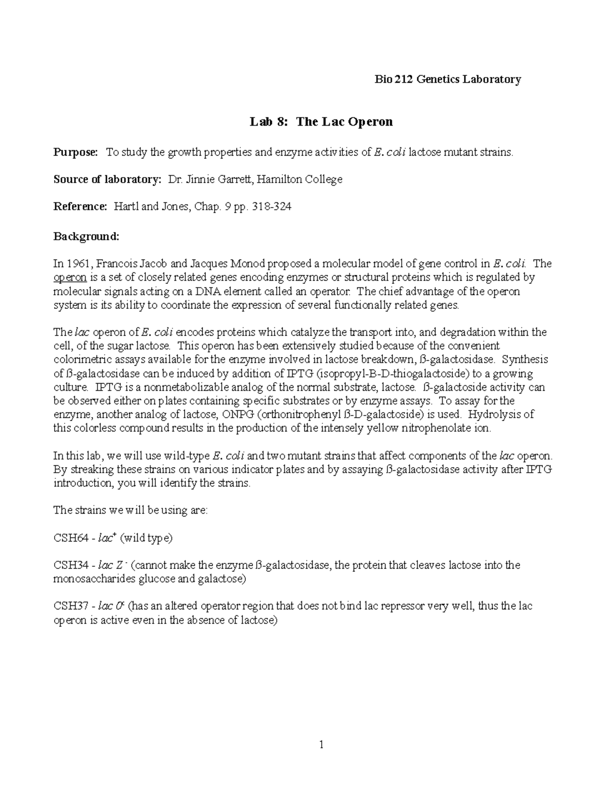 Audrey Lac Operon Formal Lab Report - Bio 212 Genetics Laboratory Lab 8 ...