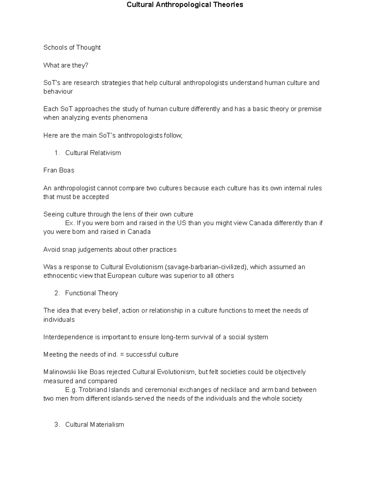 Anthro Notes- Cultural Anthropological Theories - Cultural ...