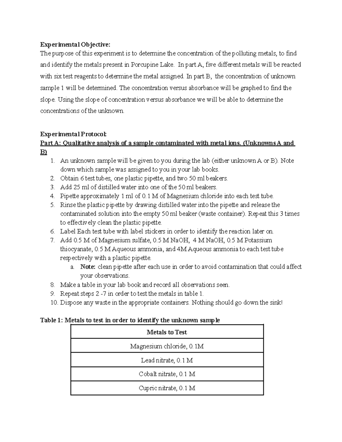 Chm 2313 lab ex 2 - lab report - Experimental Objective: The purpose of ...