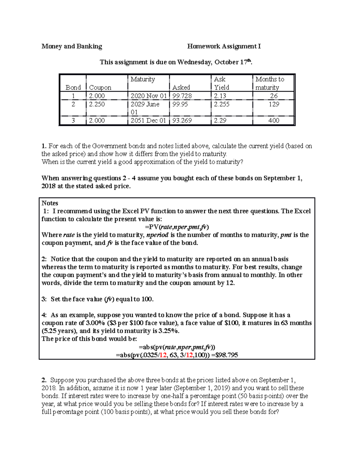 Homework #1 Solved - Money and Banking Homework Assignment I This ...