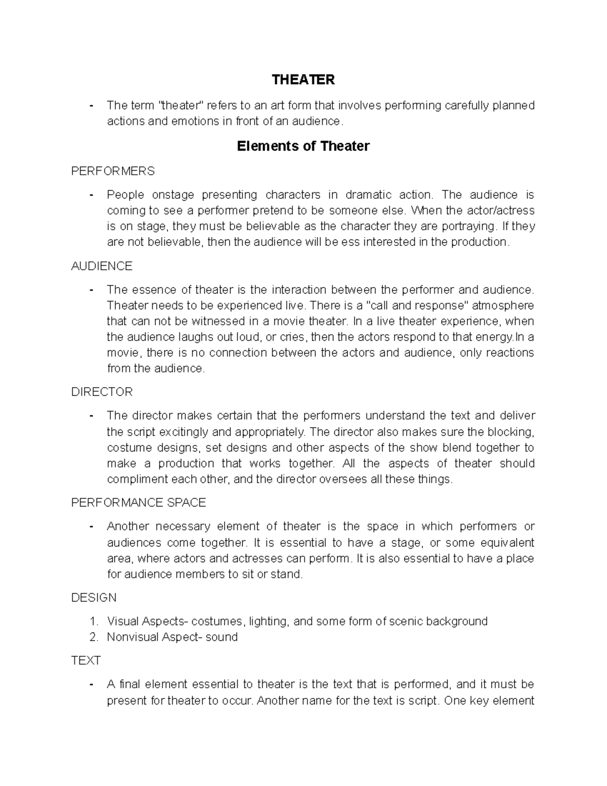 Q2Cpar1 - Cpar arts - THEATER The term "theater" refers to an art form ...