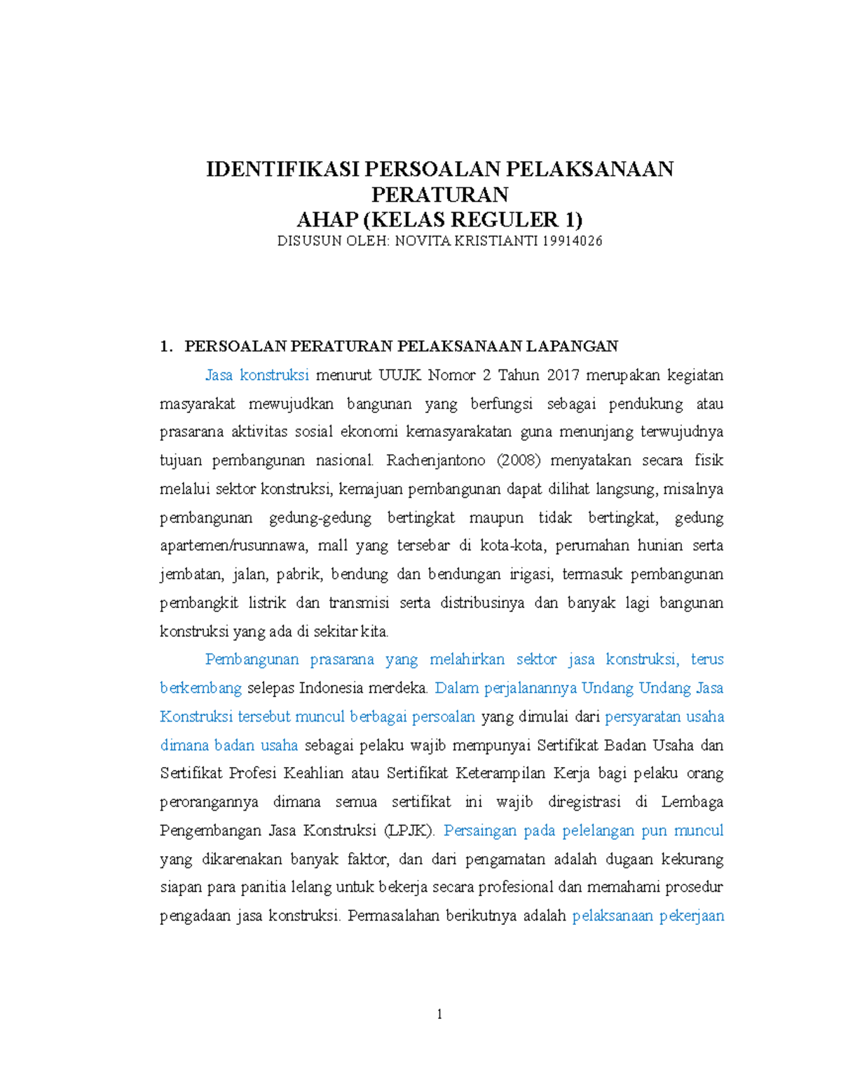 Tugas Identifikasi Persoalan Pelaksanaan Peraturan Konstruksi ...