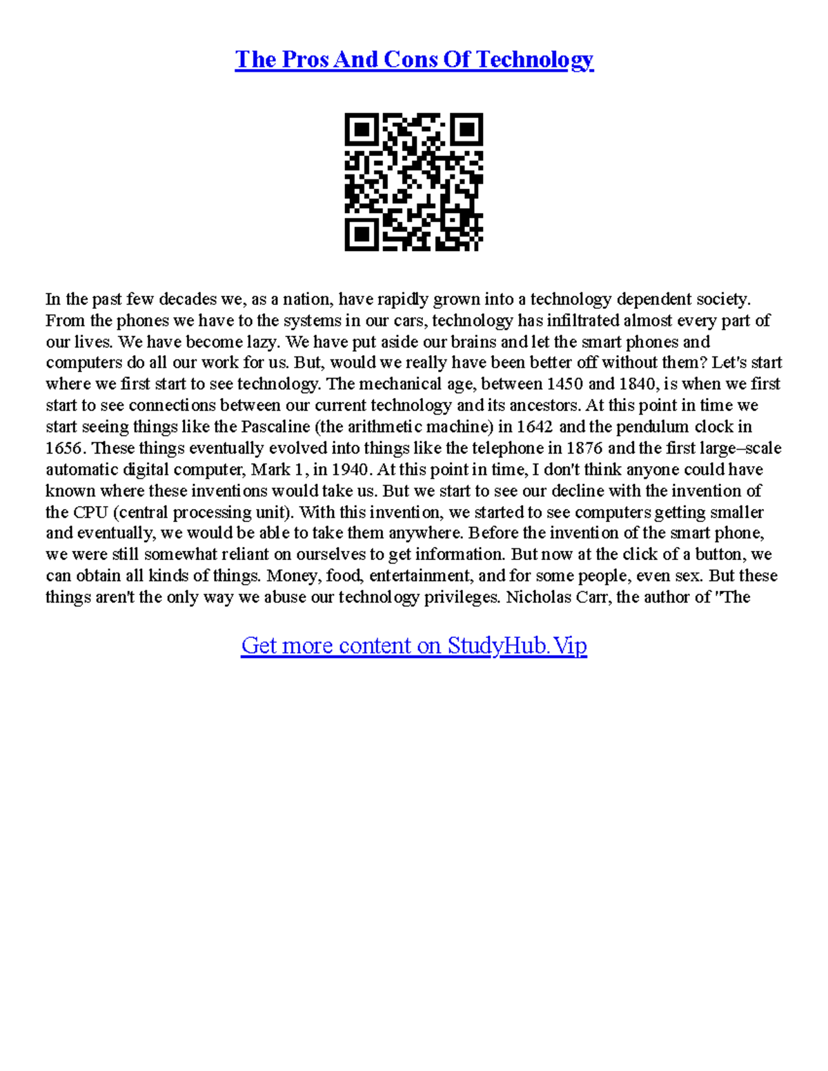 Technology Pros And Cons Essay - The Pros And Cons Of Technology In the ...