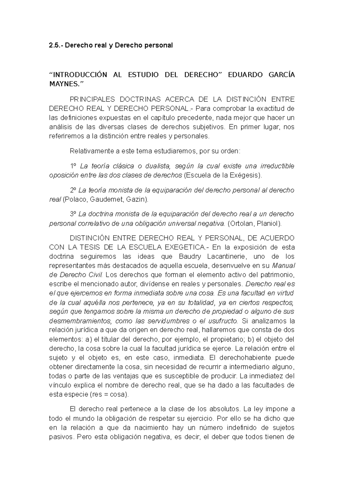 Derecho real y Derecho personal - 2.- Derecho real y Derecho personal ...