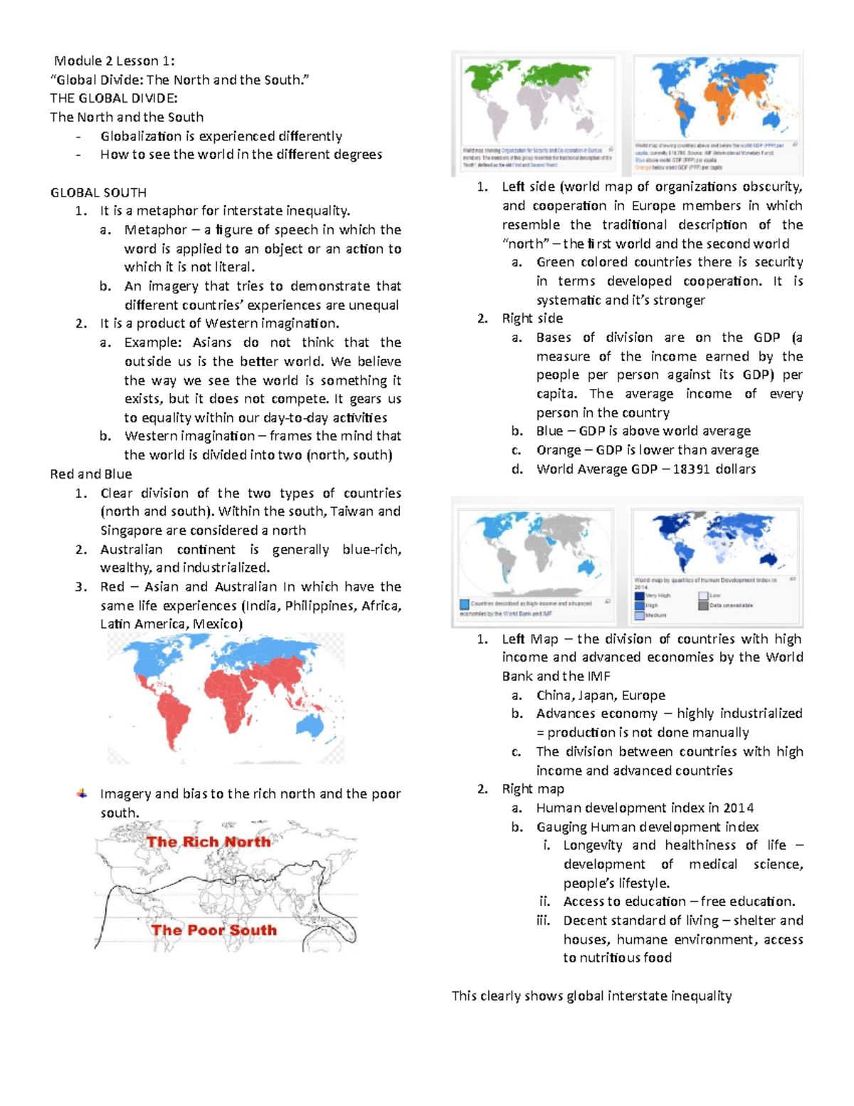THE Global Divide - Module 2 Lesson 1: “Global Divide: The North and ...